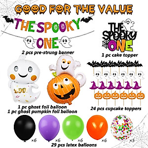 58 PCS Halloween 1st Birthday Decorations The Spooky One Party Decorations Happy Bday Banner Cake Topper Ghost Spider Web Haunted House Themed for Kids Boy Girl One Year Old First Bday Party Supplies
