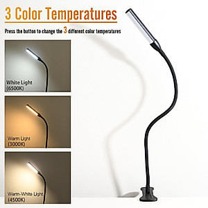 CeSunlight Clip on Reading Light, Clip Light, Warm & Daylight & White Light 3 Colors, Eye-Care Clamp Lamp with 10 Dimmable Illumination Modes