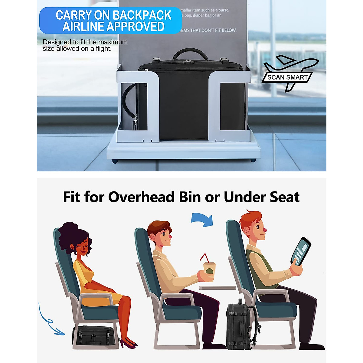 Getravel Travel Backpack For Women Men Airline Approved, Carry On Backpack, 17 inch Laptop Backpack, Waterproof Casual Outdoor Luggage Weedender Bag, Hiking Backpack(Black)