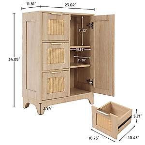 ALBAD Rattan Sideboard Cabinet with Drawers and Doors Boho Narrow Buffet/Storage Cabinets with Wood Adjustable Shelf Farmhouse Coffee Bar Cabinet for Living/Dining Room, Bathroom, Kitchen