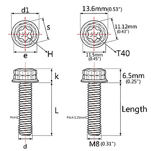 Wanyifa Titanium Flange 12 Point Head M8 x15 20 25 30 35 40 45 50 55 60 65mm Screw Bolt Pack of 4 (M8x25mm, Burning Blue)