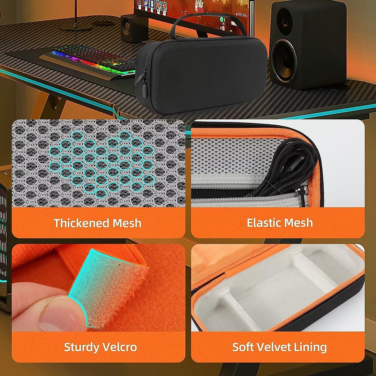 Gepicest Rog Ally Case Compatible with ASUS Rog Ally Handheld Console Gaming Accessories Carrying Bag Fit Original Charger Dock w/ Hard EVA Game Console Stand 2023 Traveling Storage Case-Orange Black