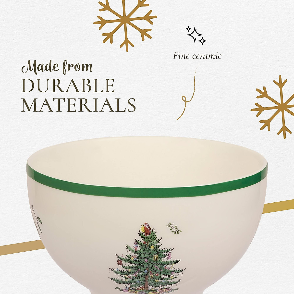 Spode Christmas Tree Collection Rice Bowl - Measured at 6", Use for Soup, Frozen Meals, Stews, and Sticky Rice Dinners, Made of Earthenware, Dishwasher and Microwave Safe