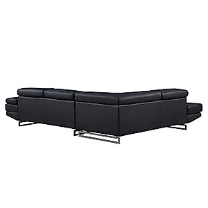 BlackJack Furniture Union Modern Faux Leather Sofa with Adjustable Headrests, Chaise, Elegant Tufted Seat, High-Density Foam and Stainless Steel Legs, Left Facing Sectional, Black