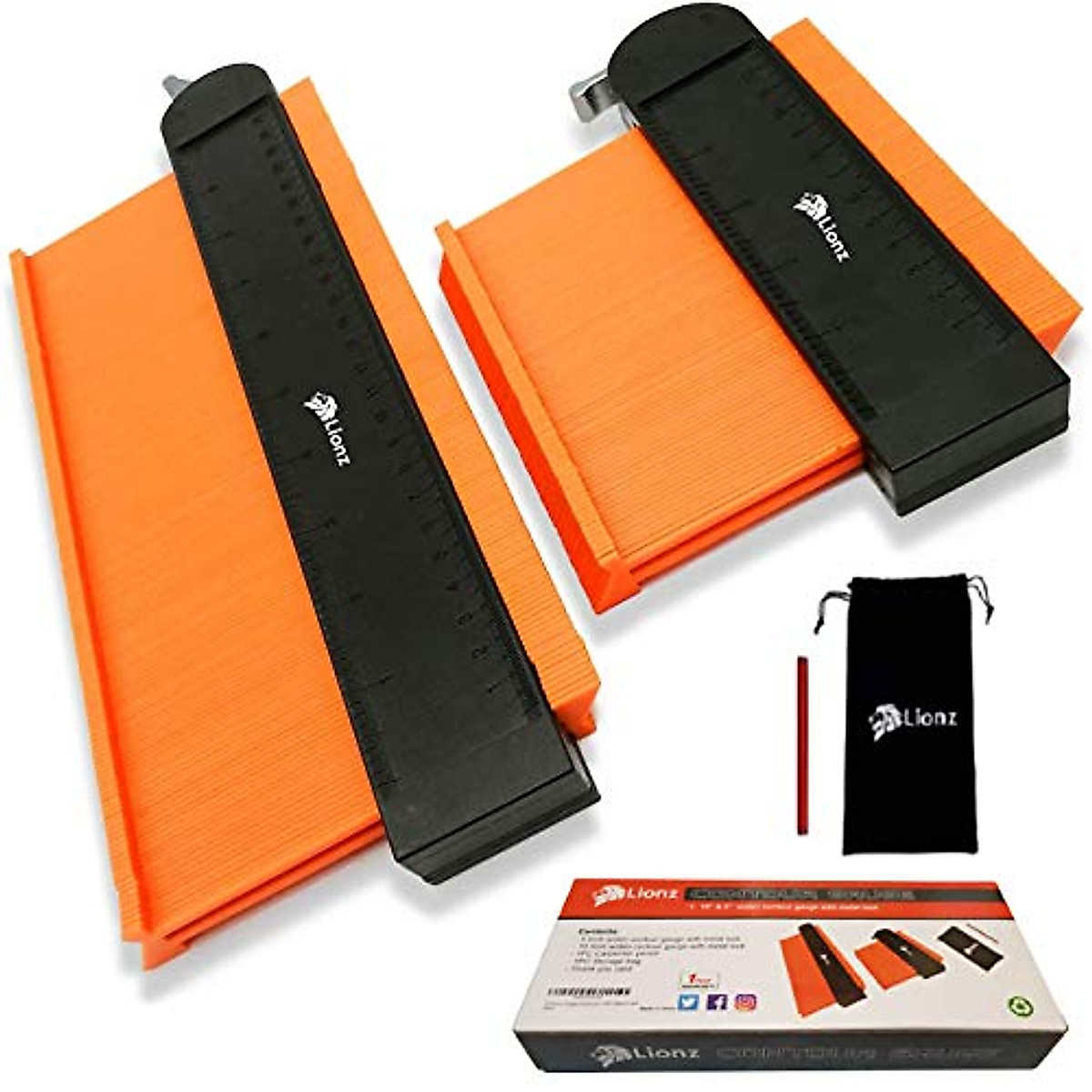 Lionz Super Gauge Shape and Outline Tool - 2 Wide Contour Gauge 10" And 5" For Copying Angles and Odd Shapes. Gifts for Men, Handyman, DIY, Woodwork, and Construction.