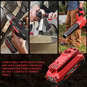 2 Packs 20V 3.0Ah V20 Lithium ion Replacement Battery and CMCB104 Charger Compatible with Craftsman 20 Volt Battery MAX CMCB205 CMCB204 CMCB206 CMCB202 CMCB201 20 Volt Cordless Power Tools (Red)