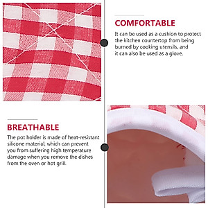 cabilock Oven Mitts Glove Heat Insulation Mitts Red Grid Kitchen Microwave Oven Gloves Mitts Anti-Scald Baking Gloves for Children Adult Cooking Gloves, 1 Pair, 7x4.7 inch (Red)