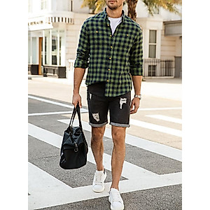 JMIERR Mens Flannel Shirts Casual Button Down Long Sleeve Cotton Plaid Business Dress Shirt with Pockets,US 46 (XL),Green