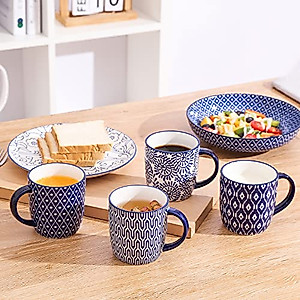 Selamica Porcelain 10 oz Coffee Mugs Set of 6 with Big Handle, Coffee Cups Ceramic for Cappuccino Latte Cocoa Milk Tea, Dishwasher Microwave Safe, Vintage Blue