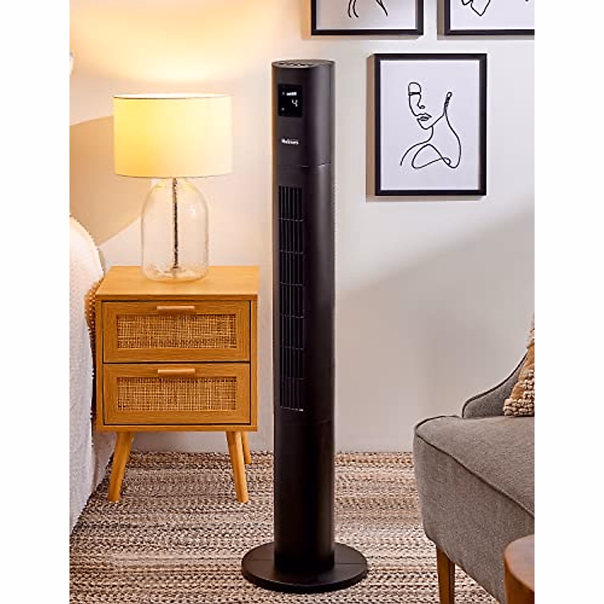 HOLMES STACK-N-CONNECT 45" Digital Tower Fan, ClearRead Display, Bonus Storage Bag, 90° Oscillation, 4 Speeds, 4 Modes, 8-Hour Timer, Home, Ideal for Bedroom or Office, Remote Control, Matte Black