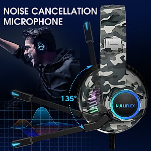 Gaming Headsets for Xbox One PC PS4 PS5 - Computer Over Ear Headphones with Noise Cancelling Mic & Stereo Sound for Nintendo Switch - Camo