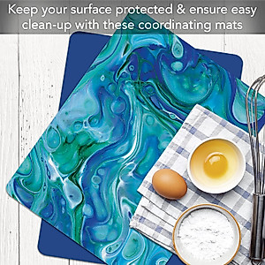 Cut N' Funnel Blue Fluidity/Royal Blue 2 Pack Designer Flexible Plastic Cutting Board Mat With Coordinating Solid Flex Mat 15" x 11.5", Made in the USA, Decorative, Flexible, Easy to Clean