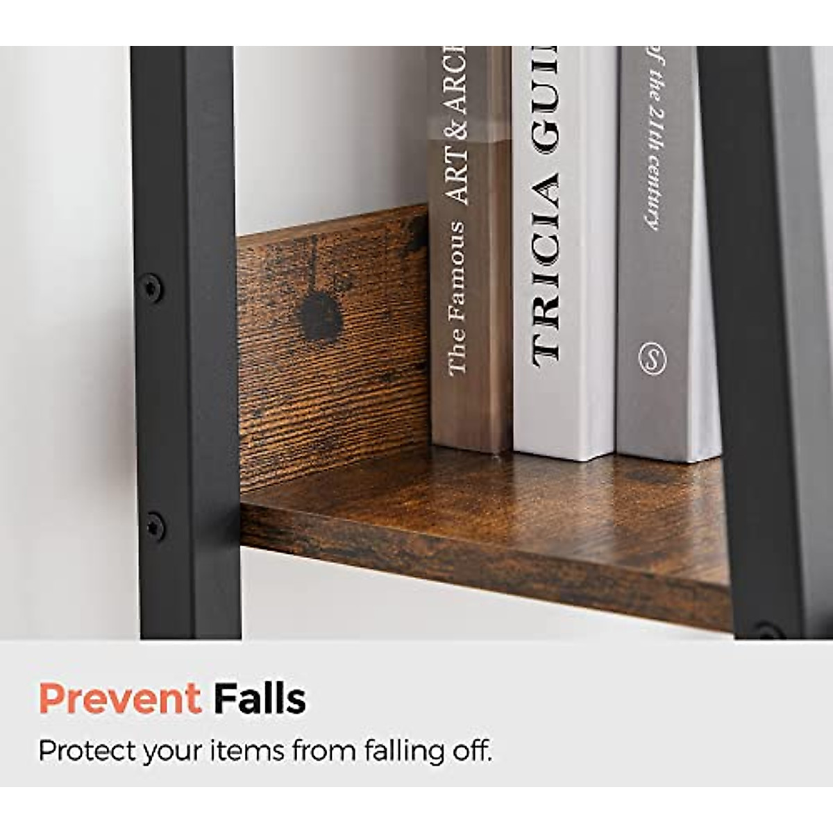 VASAGLE Bookshelf, 5-Tier Narrow Book Shelf, Ladder Shelf for Home Office, Living Room, Bedroom, Kitchen, Rustic Brown and Black ULLS109B01