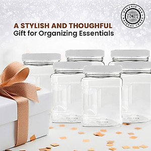 Pride Of India Clear Food Grade PET Plastic Square Grip Storage Jar w/Cap | 32 Fluid Ounces (3-4 Cup Storage Capacity) | BPA Free USA Made