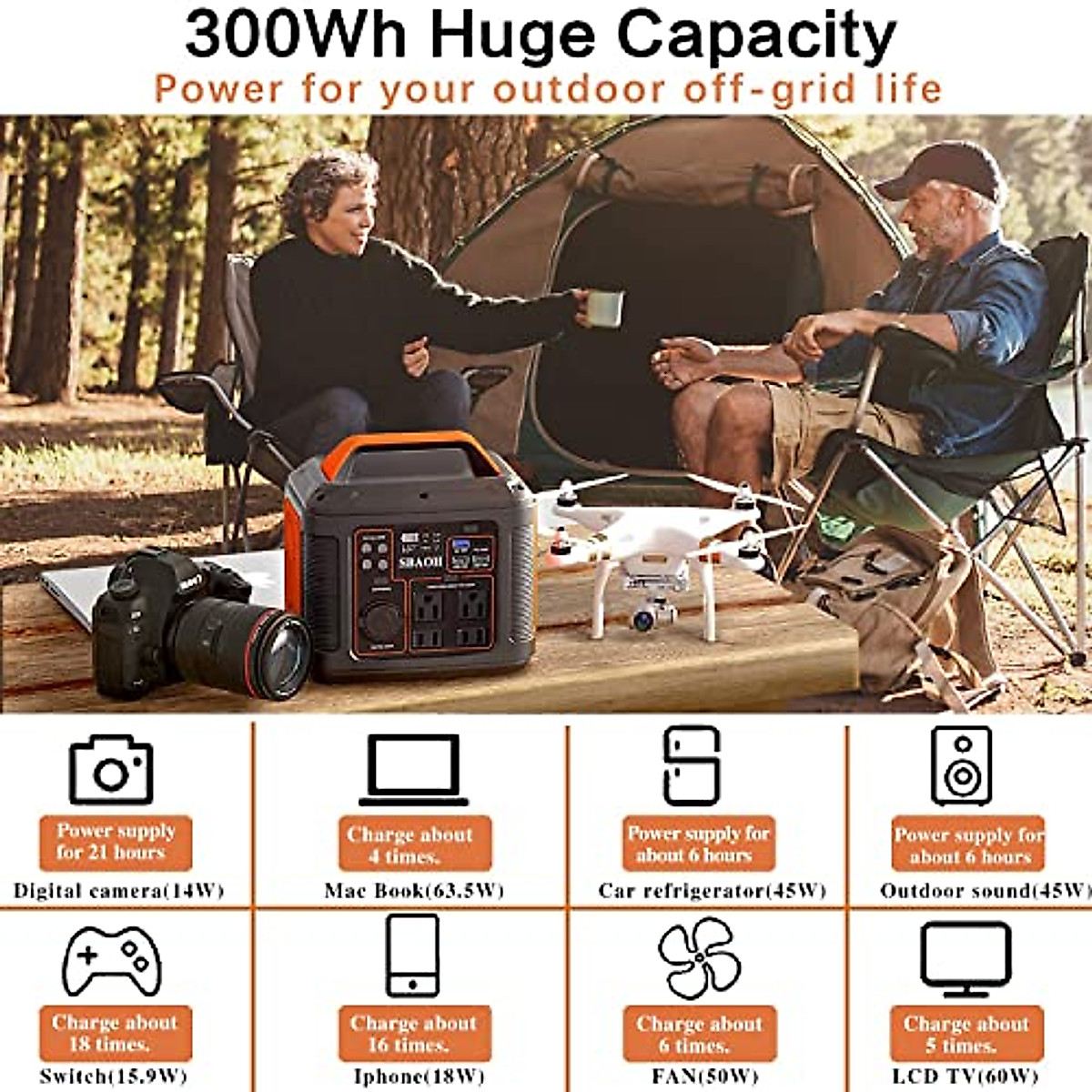SBAOH Portable Power Station, 300W 296Wh Solar Generator Quick Charge / 110V AC Outlets/DC Ports and LED Flashlight, Lithium Battery Backup for Home Outdoor Travel Camping Blackout