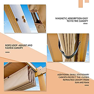 Domi 10' x 13' Outdoor Retractable Pergola, Gazebo Modern Grape Trellis Pergola with Sun Shade Canopy, Patio Aluminum Shelter for Garden Porch Beach Yard with Natural Wood Grain Frame