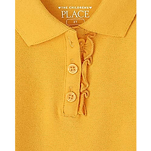 The Children's Place Baby Girls and Toddler Girls Long Sleeve Ruffle Pique Polo, Yellow Pencil, 2T