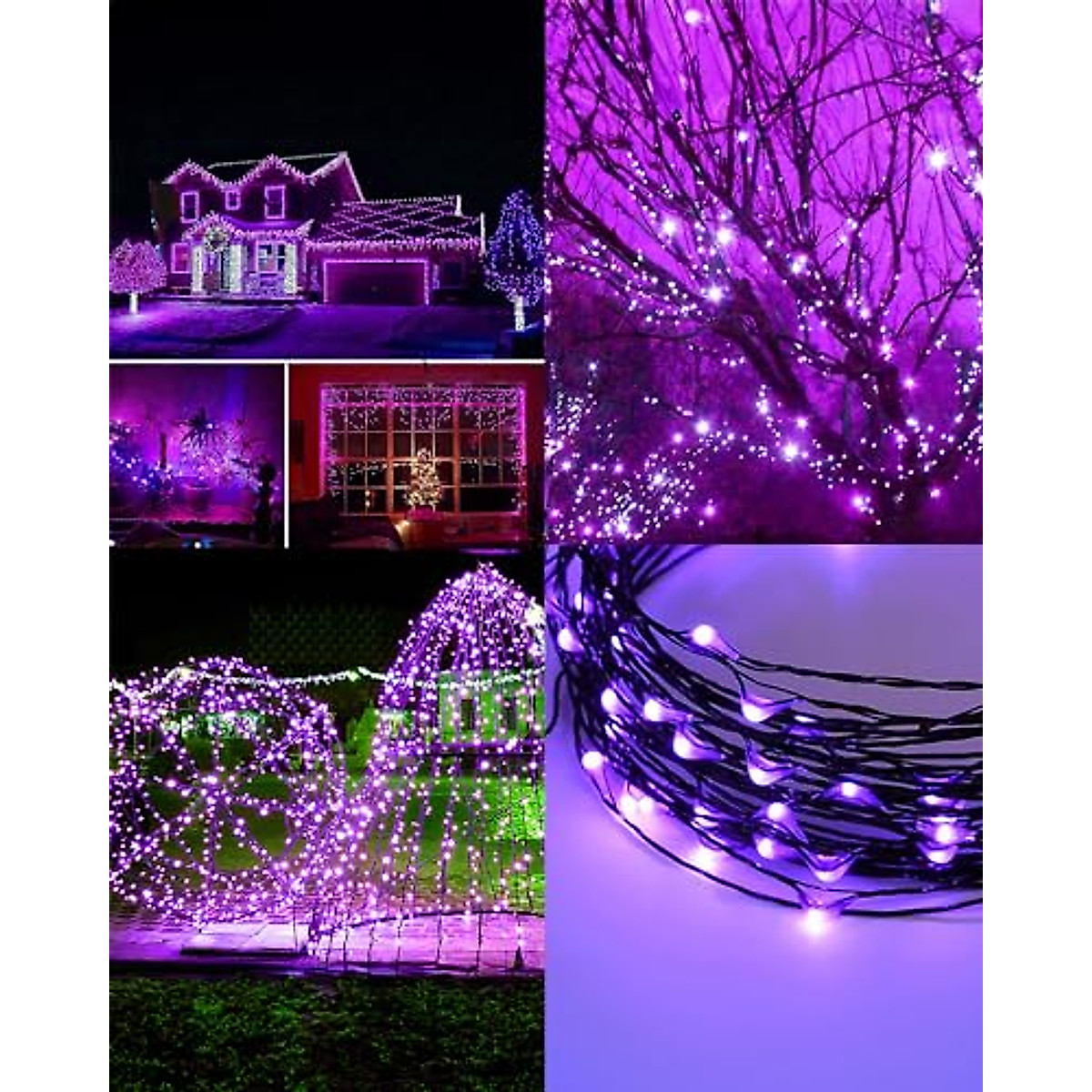Twinkle Star 4 Pack Outdoor Solar String Lights, 39.4 FT 120 LED Solar Powered Halloween Decorative Fairy Lights with 8 Modes, Waterproof Black Wire for Christmas Patio Yard Wedding Party, Purple