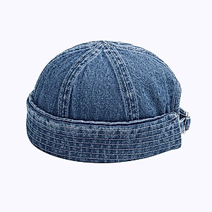 Washed Denim Docker Beanie Hat Adjustable for Men Women Brimless Cuffed Hat Skullcap Watch Cap