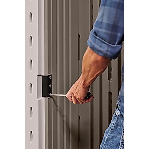 Rubbermaid Large Resin Outdoor Storage Shed With Floor (7 x 7 Ft.), Weather Resistant, Brown, Organization for Home/Lawn Mower/Backyard Equipment/Bike Storage/Pool Supplies