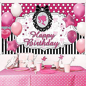 Pink Girl Birthday Party Backdrop Banner Princess Themed Backdrop Doll Head Photo Frame Glamour Girl Photography Background Pink Girls Birthday Party Decorations Photo Props Girl Party Favor
