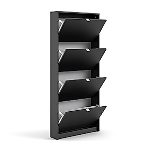 Pemberly Row Modern 4 Drawer Shoe Cabinet, 12-Pair Shoe Rack Stoarge Organizer in Black Matte