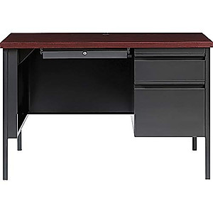 Lorell Fortress Series Mahogany Laminate Top Pedestal Desk, Charcoal Gray