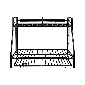 BIADNBZ Twin Over Full Bunk Bed with Trundle, Metal Triple Bunkbeds Frame with Two Ladders and Guardrails, for Kids/Teens Bedroom, Black