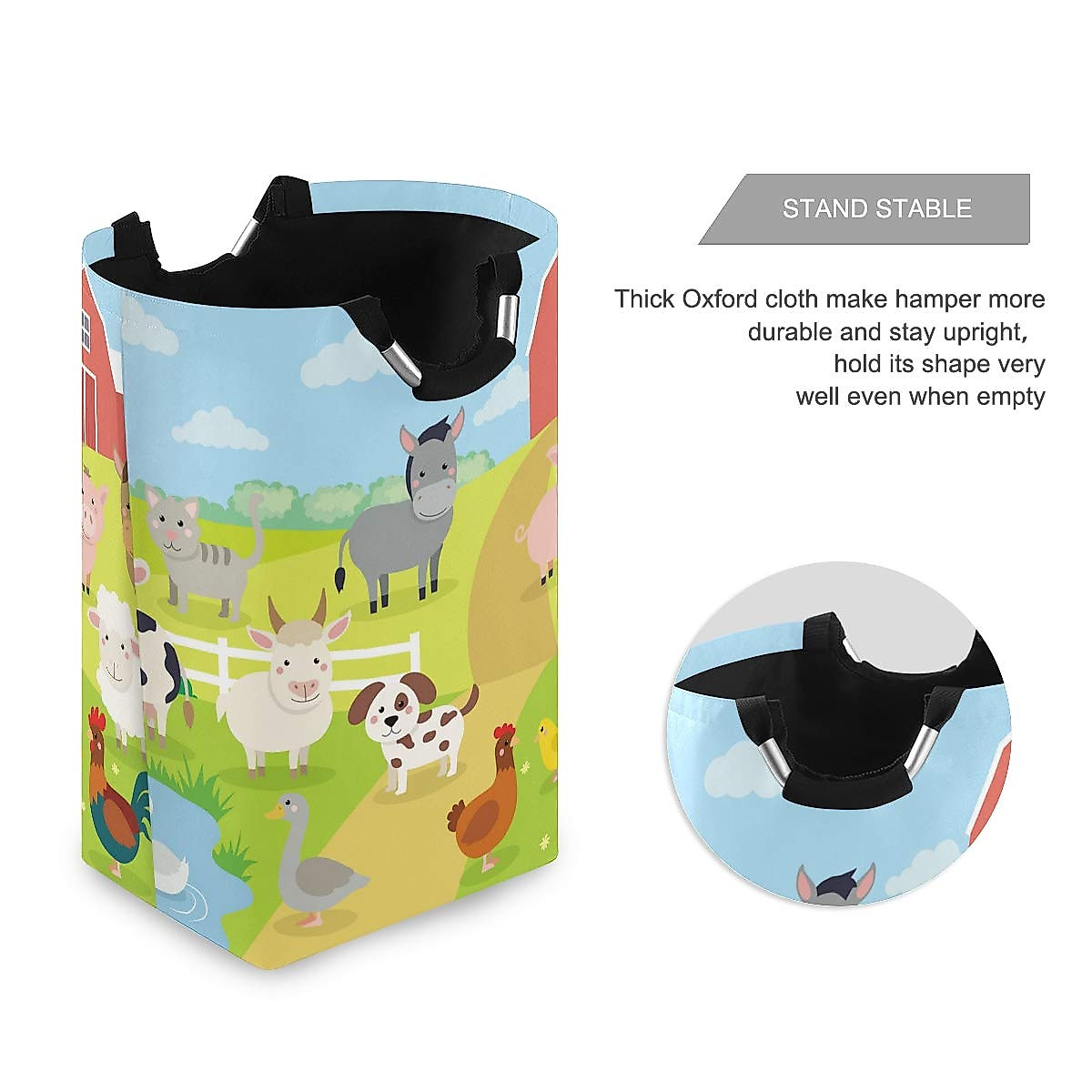 senya Farm Animals Large Laundry Basket Shopping Bag, Collapsible Fabric Laundry Hamper, Foldable Clothes Bag, Folding Washing Bin (e5)