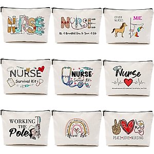 Pinkunn 9 Pieces Nurse Gift Survival Kit Cosmetic Bag Nursing Travel Toiletry Bag for Birthday Gift Funny Nurse Toiletry Makeup Bag for Thank You Women Accessories Work Graduation Christmas