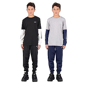 Hind Boys 4-Piece Active Long Sleeve Quick Dry T-Shirt and Athletic Jogger Sweatpant Set Kids Clothes for Sports and Running