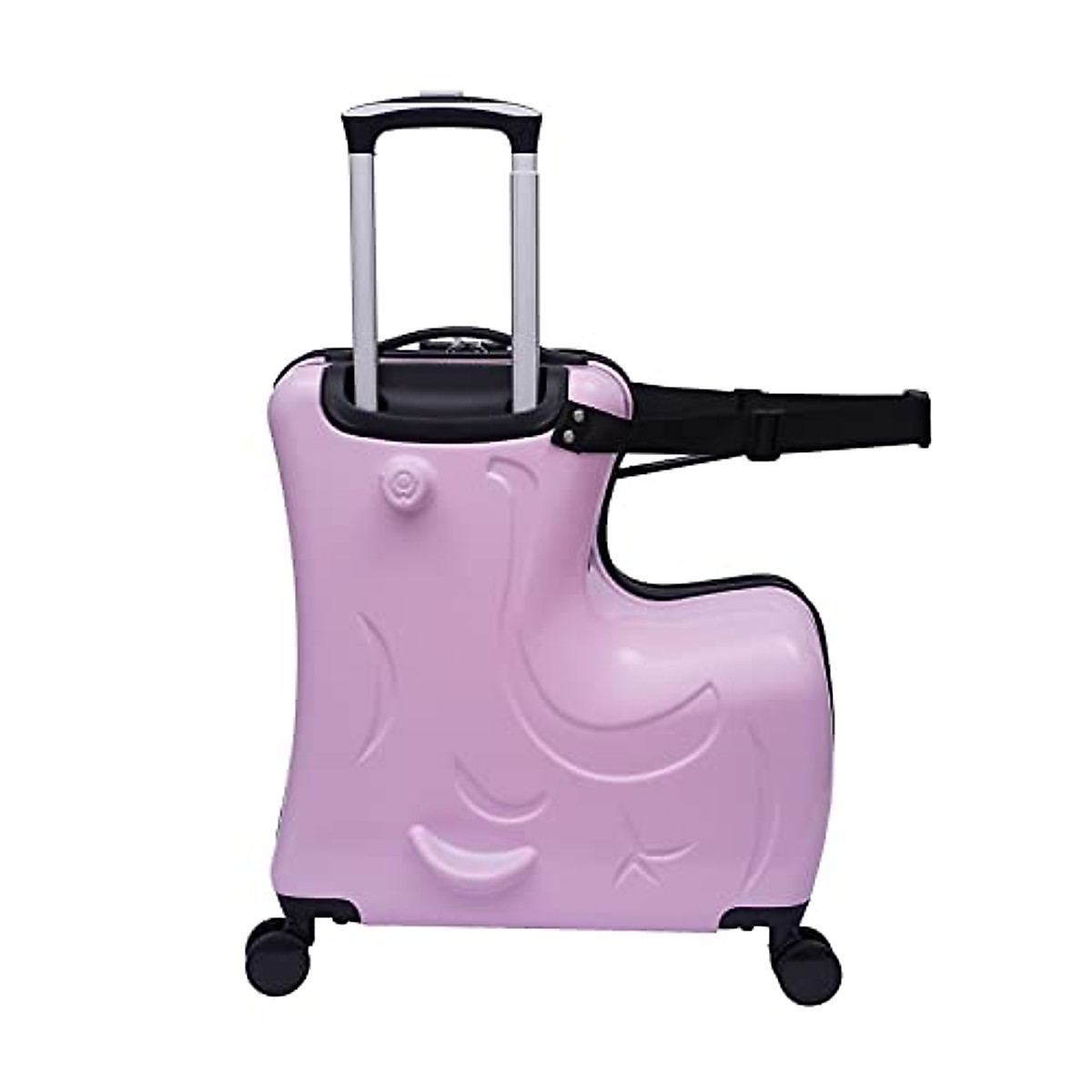 Kids Luggage with Wheels and Ride-On Feature- Portable Children's Travel Thickening Trolley Suitcase - Aluminum Alloy Drawbar - 110lb Load Bearing - for Toddlers and Kids Aged 2-6 Years (Pink)