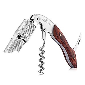 KITVINOUS Wine Opener, Professional Waiters Corkscrew with Foil Cutter & Dual Hinge, Stainless Steel Wine Key for Servers and Bartenders (Pakkawood)