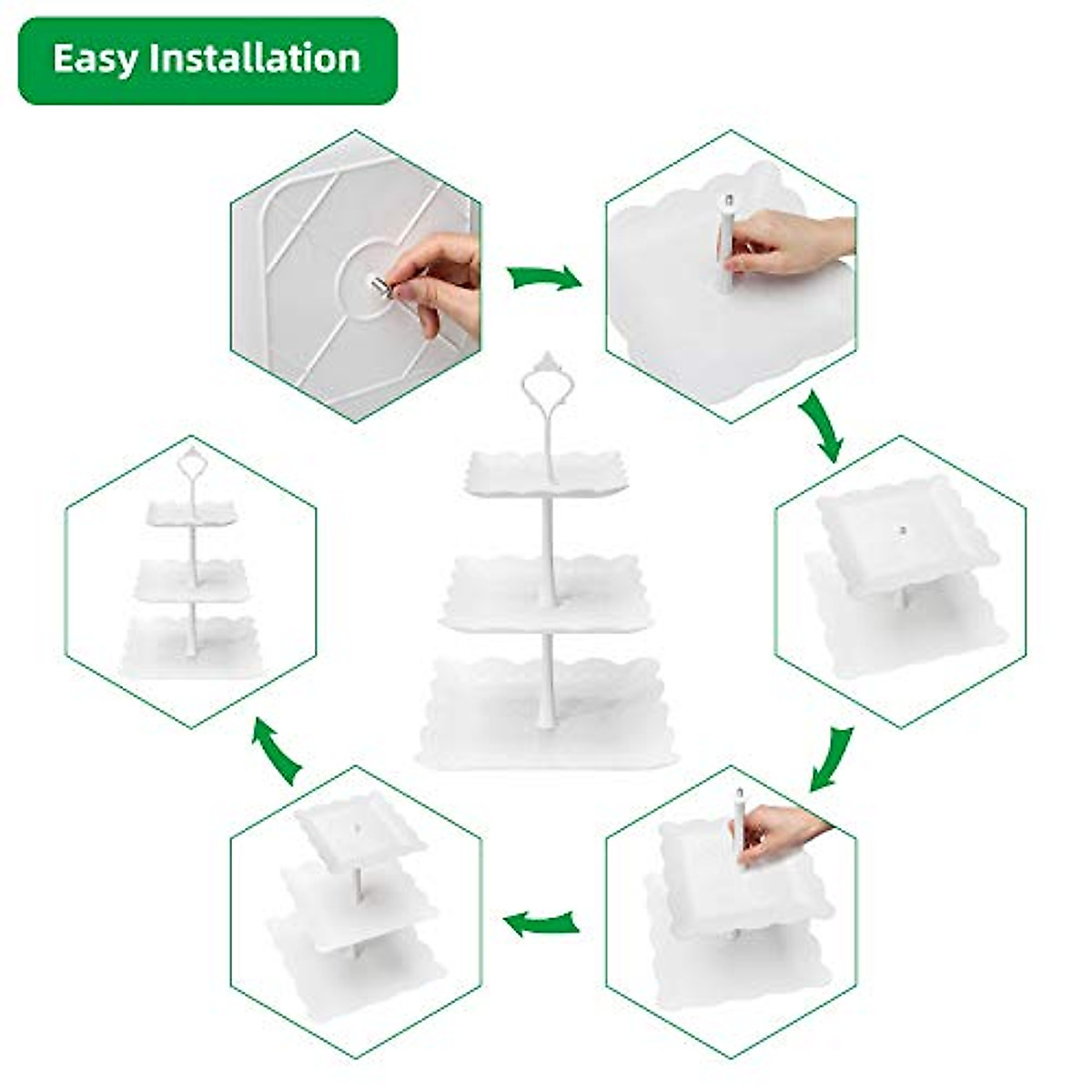Coitak Plastic Cupcake Stands, 3 Tier Cupcake Stand, Dessert Tower Tray for Tea Party, Baby Shower and Wedding (2 Pack) (Square)