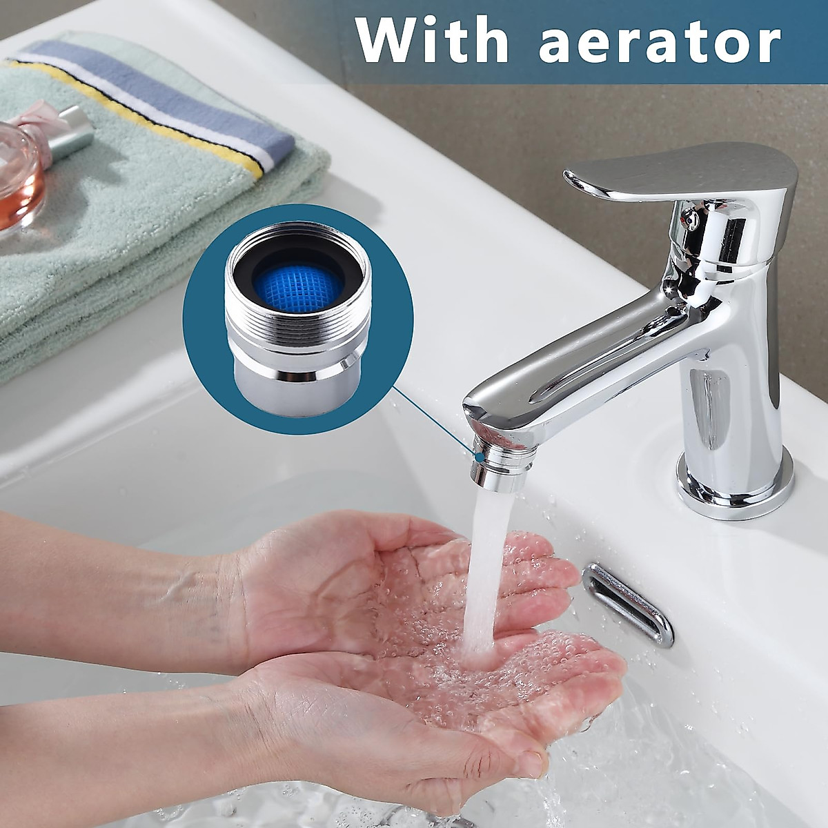 LUOFANT Dishwasher Faucet Adapter with Aerator, Sink Faucet Adapter for Portable Washer, Dishwasher Snap Connection, 15/16-27 Male Outside and 55/64-27 Female Inside，Chrome
