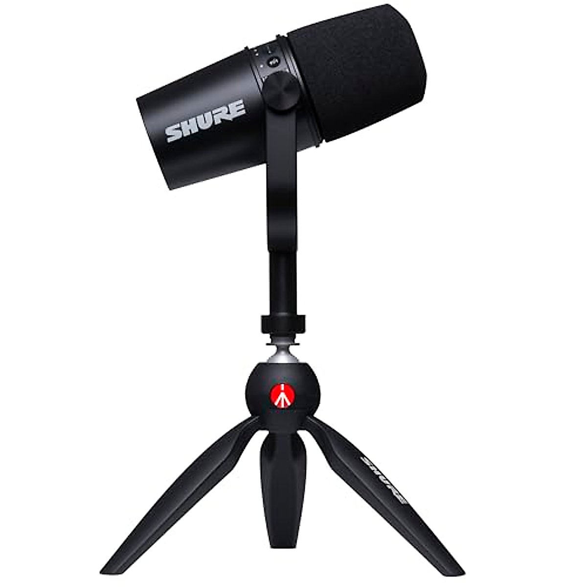Shure MV7 USB Microphone with Tripod, for Podcasting, Recording, Streaming & Gaming, Built-in Headphone Output, All Metal USB/XLR Dynamic Mic, Voice-Isolating Technology, TeamSpeak Certified - Black