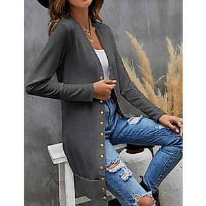 Halife Light Weight Cardigan Sweaters for Women Casual Cuff Long Sleeve Snap Button Cardigan for Work Office Charcoal Gray M