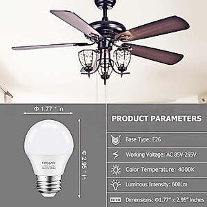 Cotanic A15 LED Bulb, Ceiling Fan Bulbs 6W (60W Equivalent),4000K Natural Daylight,E26 Standrad Base Light,600lm,CRI 80+ LED Globe Shape Bulb,Non-Dimmable,6 Packs