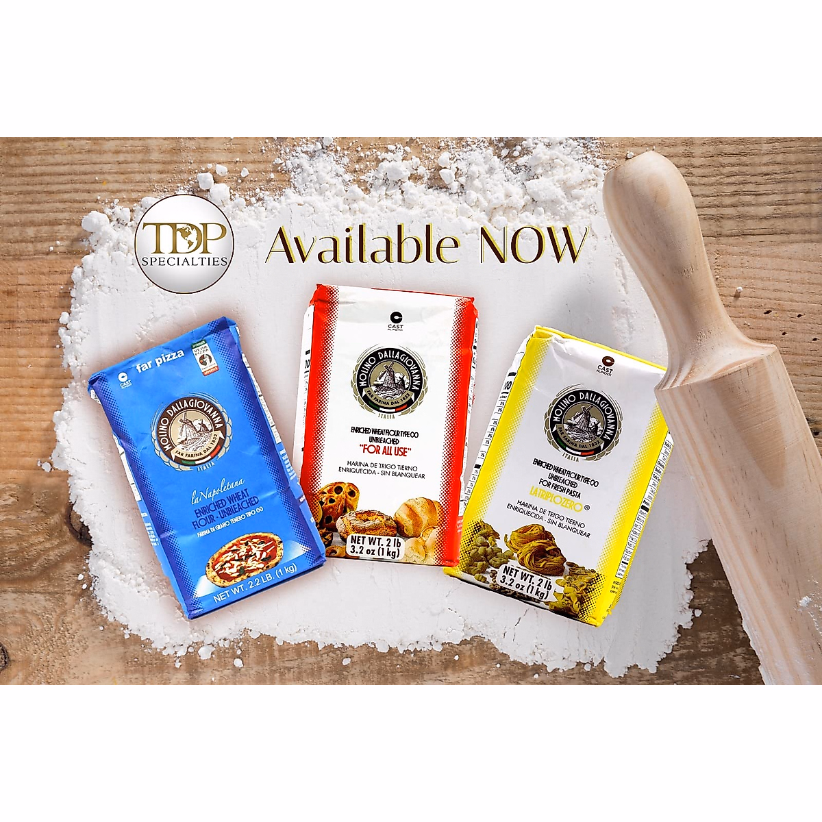 Molino DallaGiovanna Italian Enriched Unbleached All Purpose 00 Flour All Purpose, All Use high protein for Bread, Pastries, Pizza dough 1 Kilo Size (2 pack) 4.4 lbs