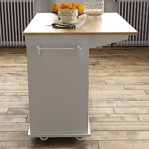 Alorksi Rolling Kitchen Island with Drop Leaf, Mobile Kitchen Carts on Wheel with Storage Cabinet, Drop Leaf Island Table for Kitchen with Towel Rack and Drawer, White
