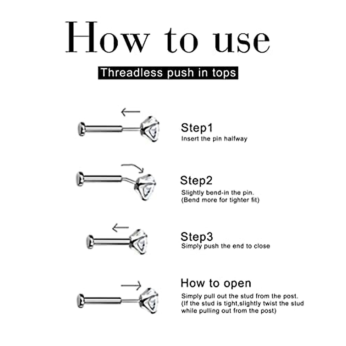 Jewseen 14K Solid Gold Snake Cartilage Earring 16g Flat Back Stud Helix Piercing Jewelry Tragus Earring Conch Stud Titanium Labret Post Lip Ring Nose Stud for Women Men