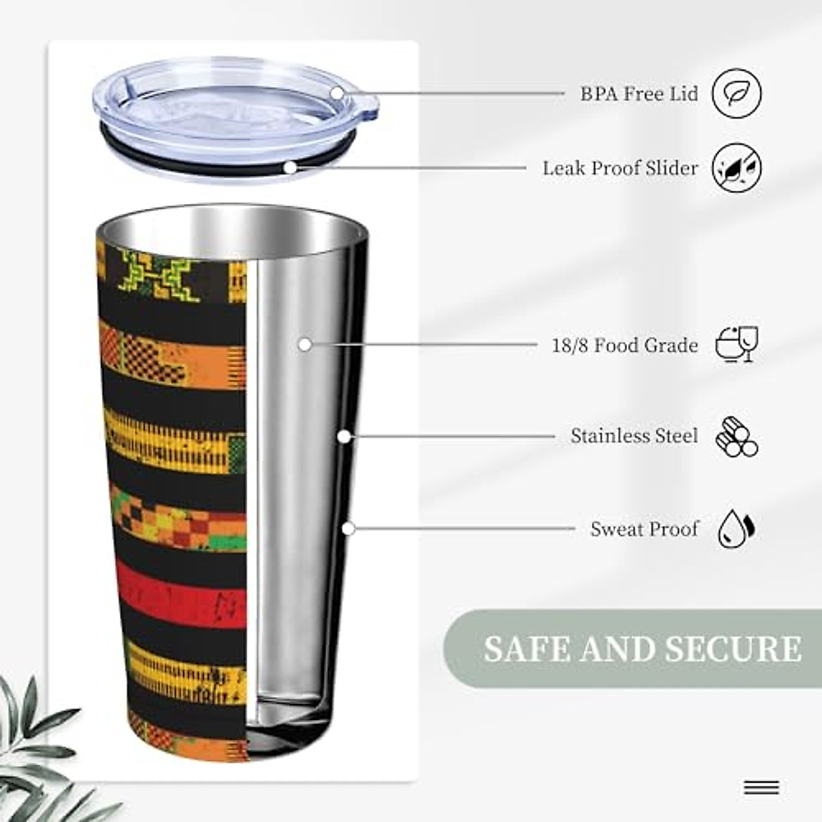 VKKOEWL American Flag African Kente Stainless Steel Insulated Tumbler 20 Oz Travel Water Bottle Coffee Mug Drink Cup With Lid Straw