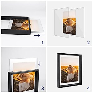 WIFTREY Black 8x10 Floating Picture Frame 2 Pack, Double Glass Distressed Floating Photo Frame for Tabletop or Wall Mount, Displays Photo up to 10x12