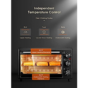 Toaster Oven, 6-Slice Toaster and Countertop Oven, Stainless Steel Multifunction Toaster Oven with Timer - Toast - Bake - Broil 1500 Watt Power Includes Baking Pan and Baking Rack, Black, 24QT