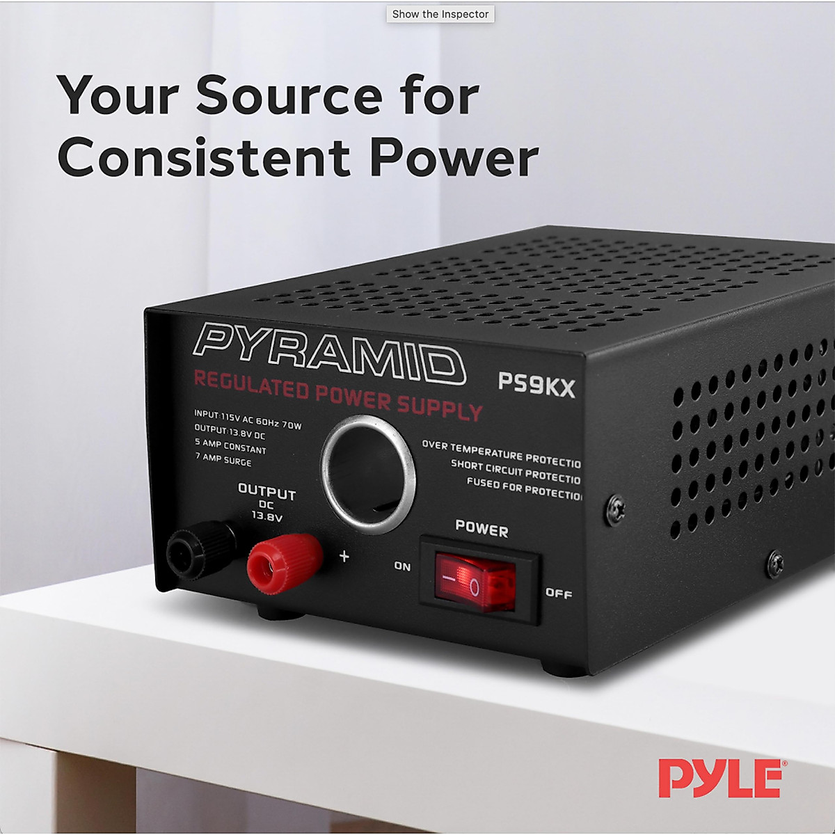 Pyramid PS9KX Universal Compact Bench Power Supply-5 Amp Linear Regulated Home Lab Benchtop Converter w/ 13.8 Volt DC 115V AC 70 Watt Input, Screw Type Terminal, 12V Car Cigarette Lighter
