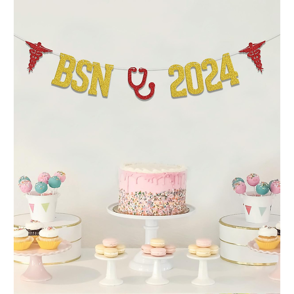 B*N 2024 Banner,Congrats B*N Banner, Class of 2024 Nurse Graduation Party Decor,Congrats Nurse Graduation Sign, Future Nurse Class of 2024 Medical School Graduation Party Supplies Gold Red