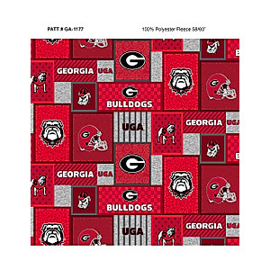 SYKEL ENTERPRISES University of Georgia Fleece Blanket Fabric-Georgia Bulldogs Fleece Fabric with New Patch PATTTERN-Sold by The Yard