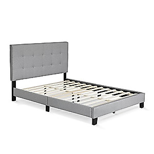 Furinno Laval Button Tufted Upholstered Platform Bed Frame, Full, Glacier