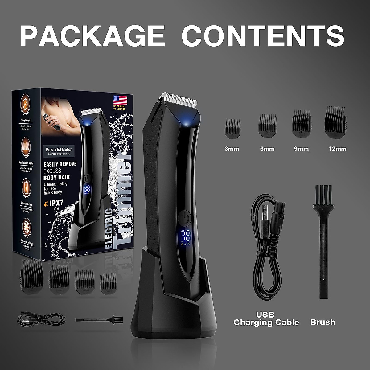 2023 Electric Groin Hair Trimmer, Ball Trimmer for Men Nose Hair Trimmer, Replaceable Ceramic Blade Heads, USB Recharge Dock & Nose Hair Trimmer, Waterproof Wet & Dry Shaving Male Hygiene Razor