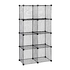 14"x14" Wire Grid Shelf Cubes, Patented Design, Sturdy and Long Last, Floor-Stand or Wall-Hang, Easy DIY Assembly (Black, 8Cubes)